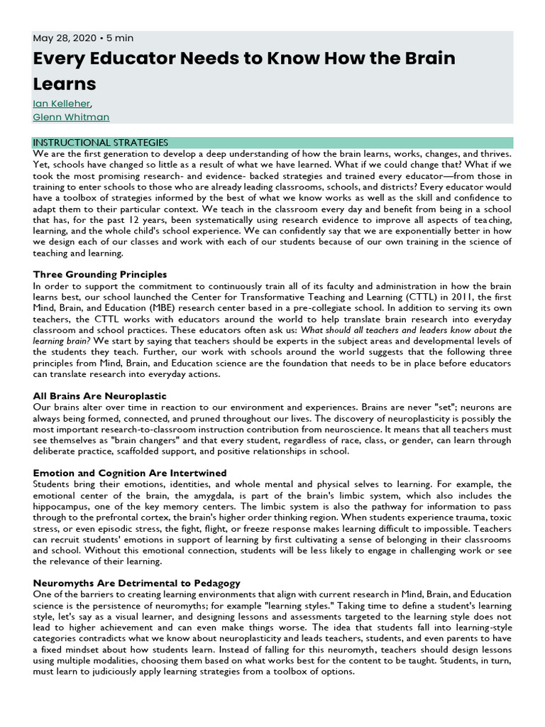 Understanding Brain-Based Learning Strategies | PDF | Limbic System ...