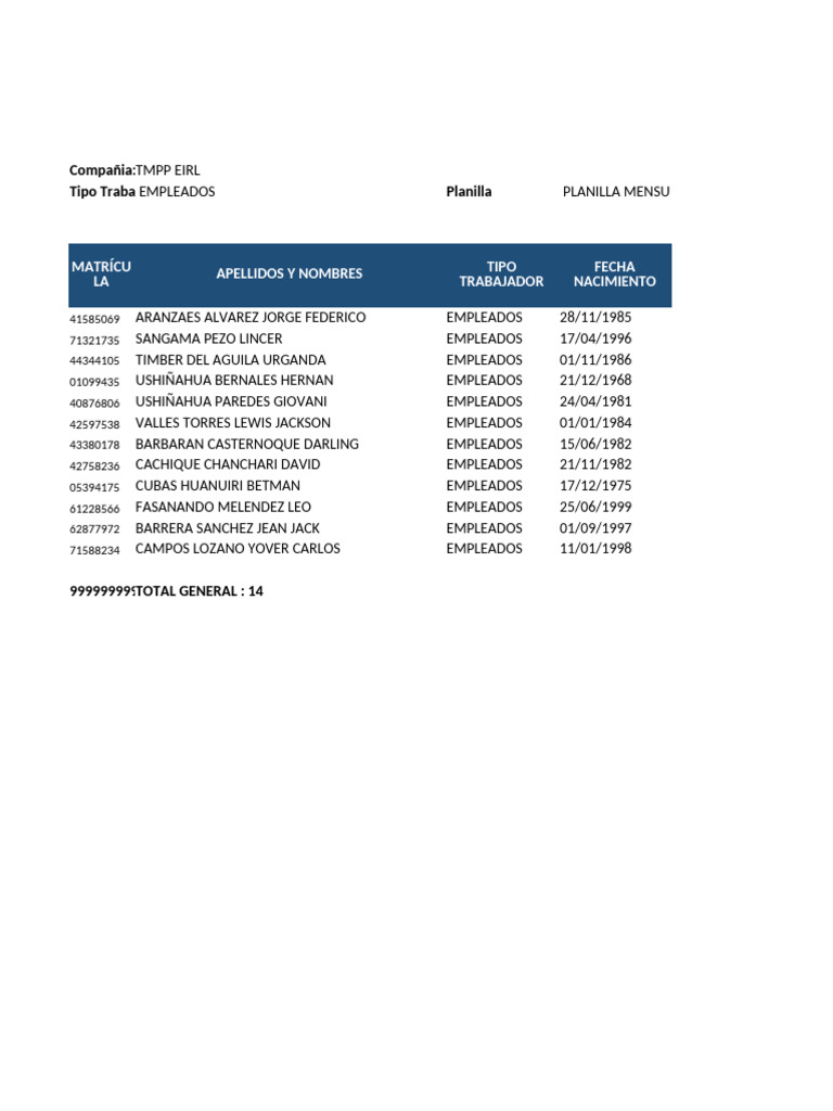 Planilla Modelo | PDF