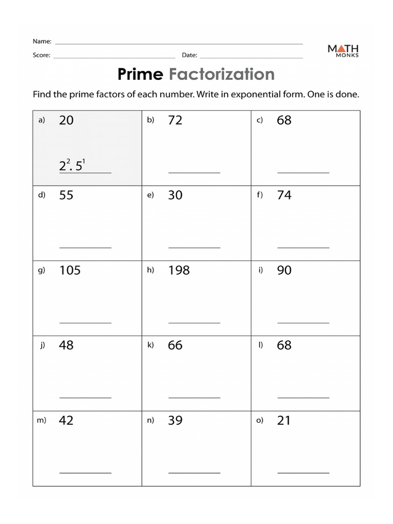 Prime Factorization Worksheet | PDF