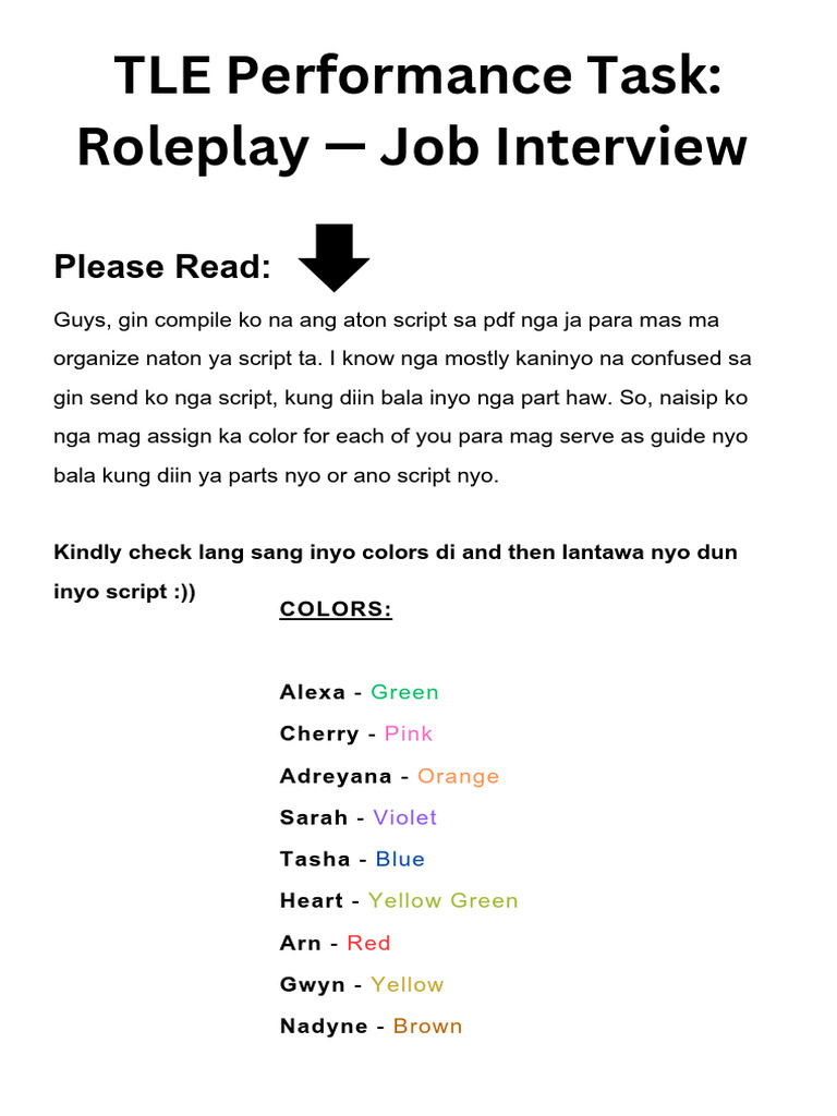 TLE Call Center - Job Interview Roleplay Script | PDF