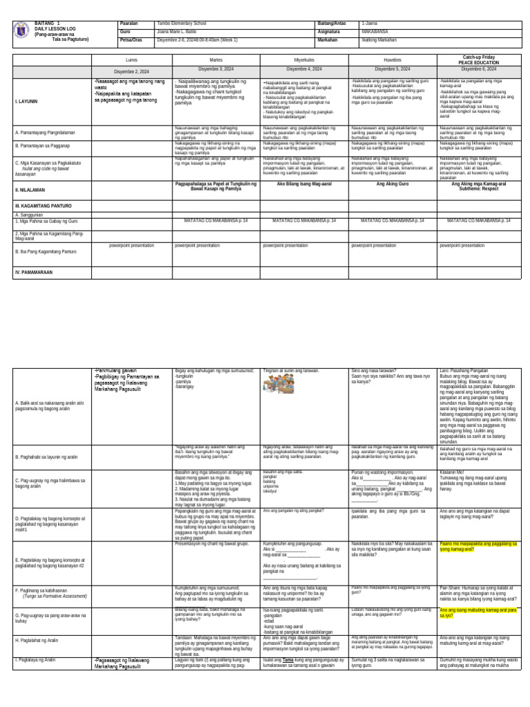 Q3 DLL MAKABANSA-Week-1 | PDF