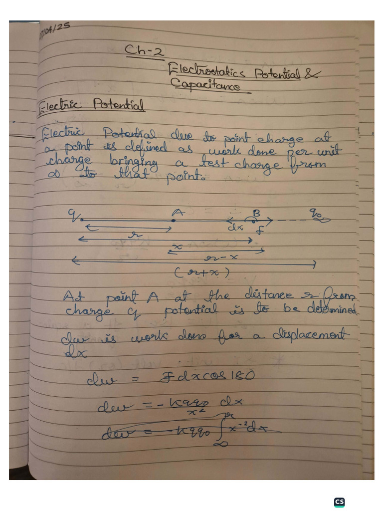 Physics Ch2 Electrostatics Potential Tuition Notes | PDF