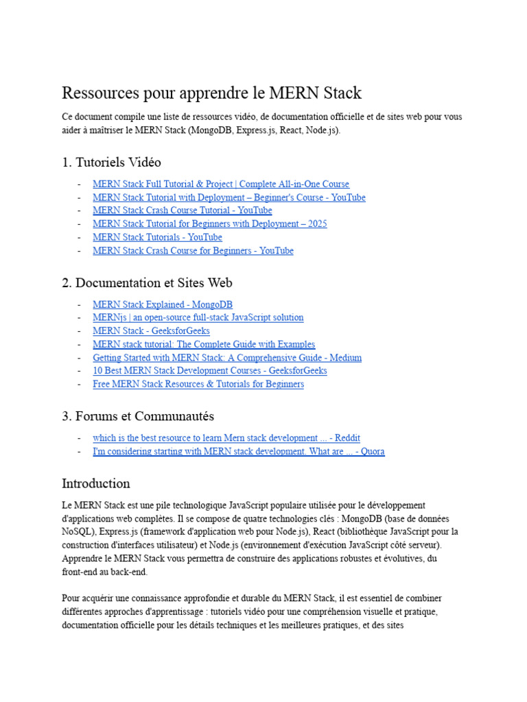 Ressources Pour Apprendre Le MERN Stack | PDF | MongoDB | Architecture de logiciel