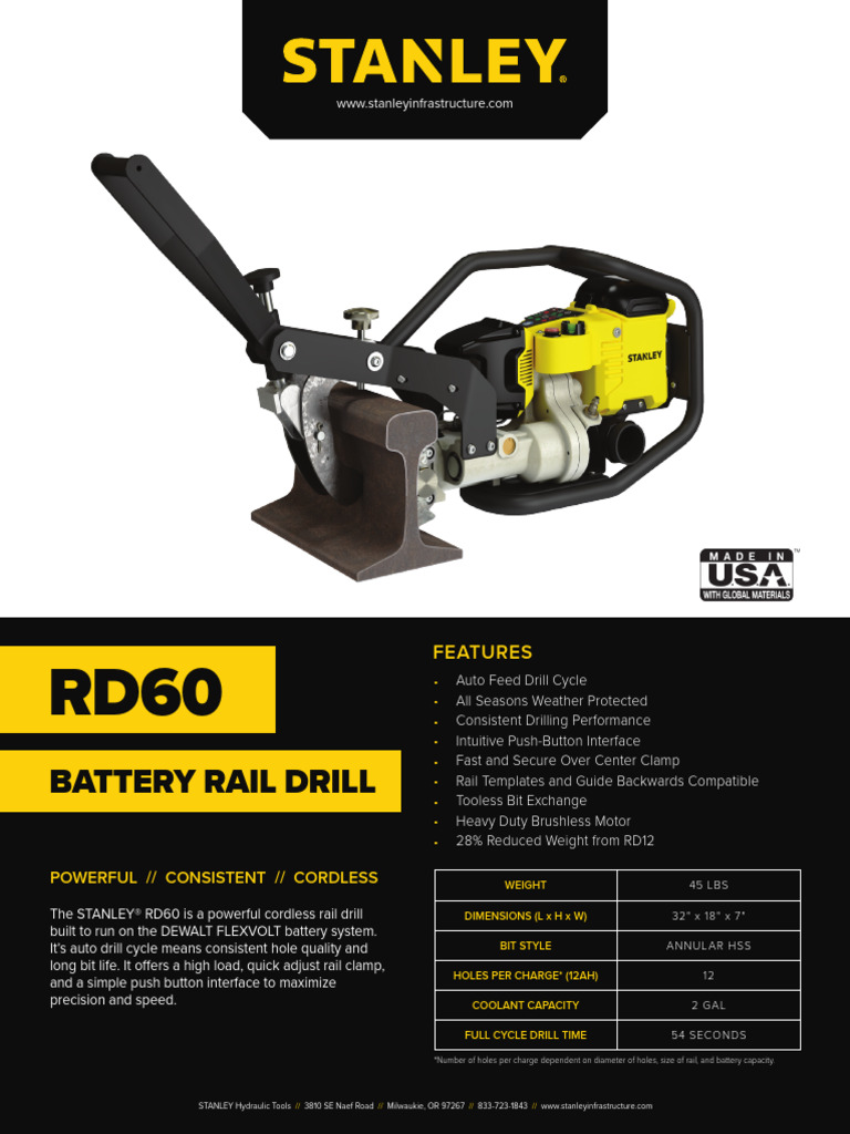 Stanley Rd60 Rail Drill 2022-03 | PDF | Drill | Drilling
