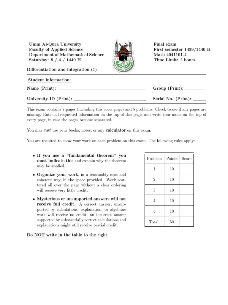 Math 4041101-4 Final Exam Guide | PDF | Calculus | Mathematical Analysis