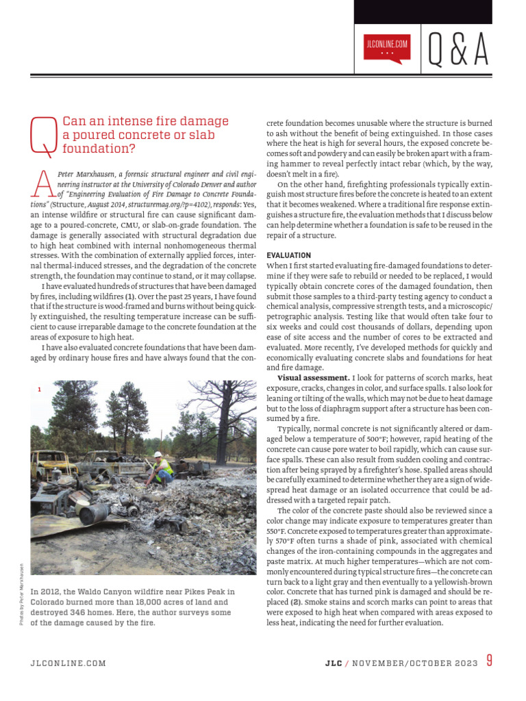 Evaluating Fire Damage to Concrete Foundations | PDF | Concrete | Fires