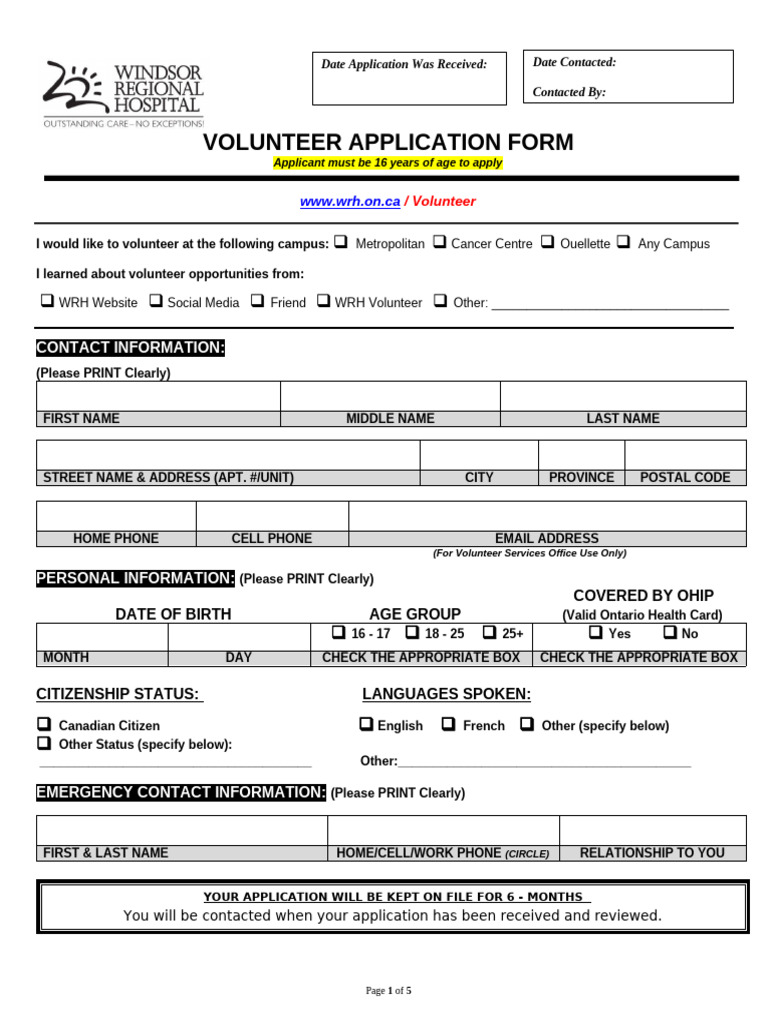 Volunteer Application Form 2024 | PDF | Volunteering