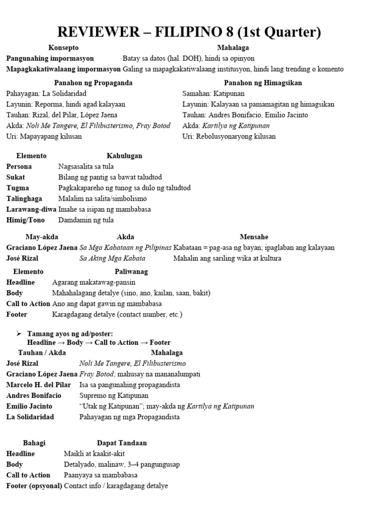 Reviewer Filipino 8 | PDF