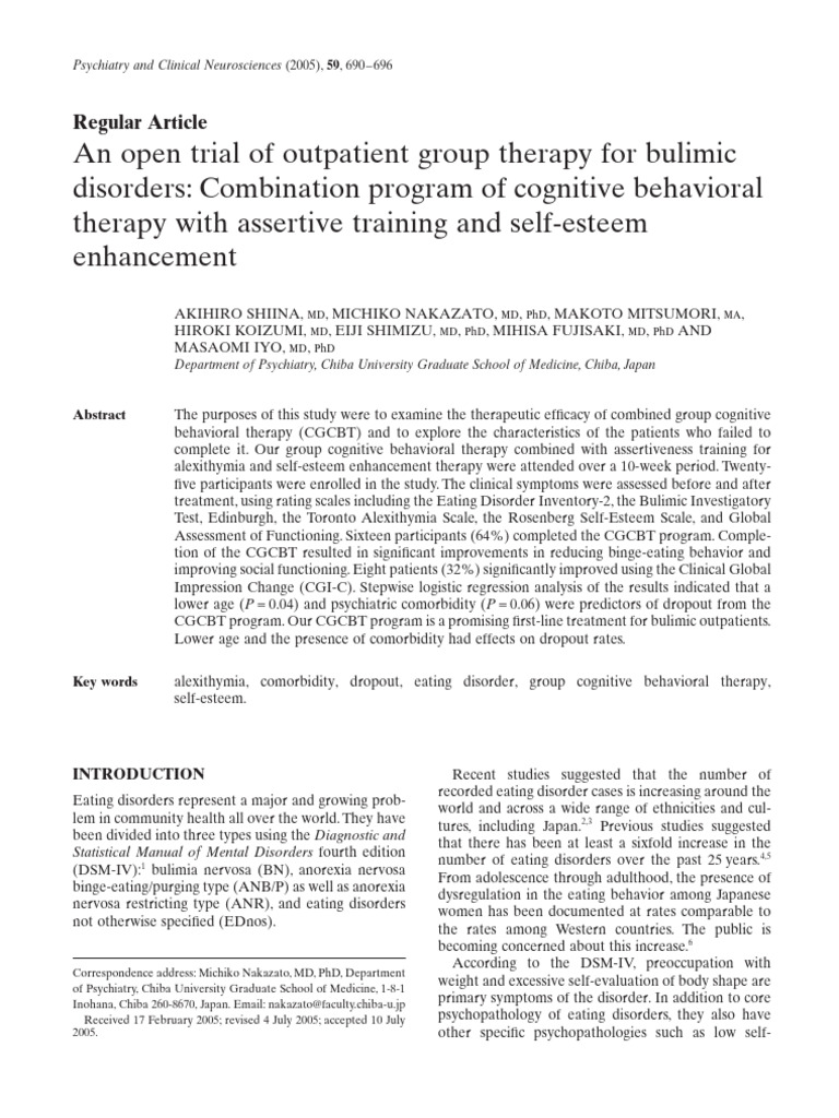 An Open Trial of Outpatient Group Therapy For Bilimic Disorders Combination Program of CBT With ...