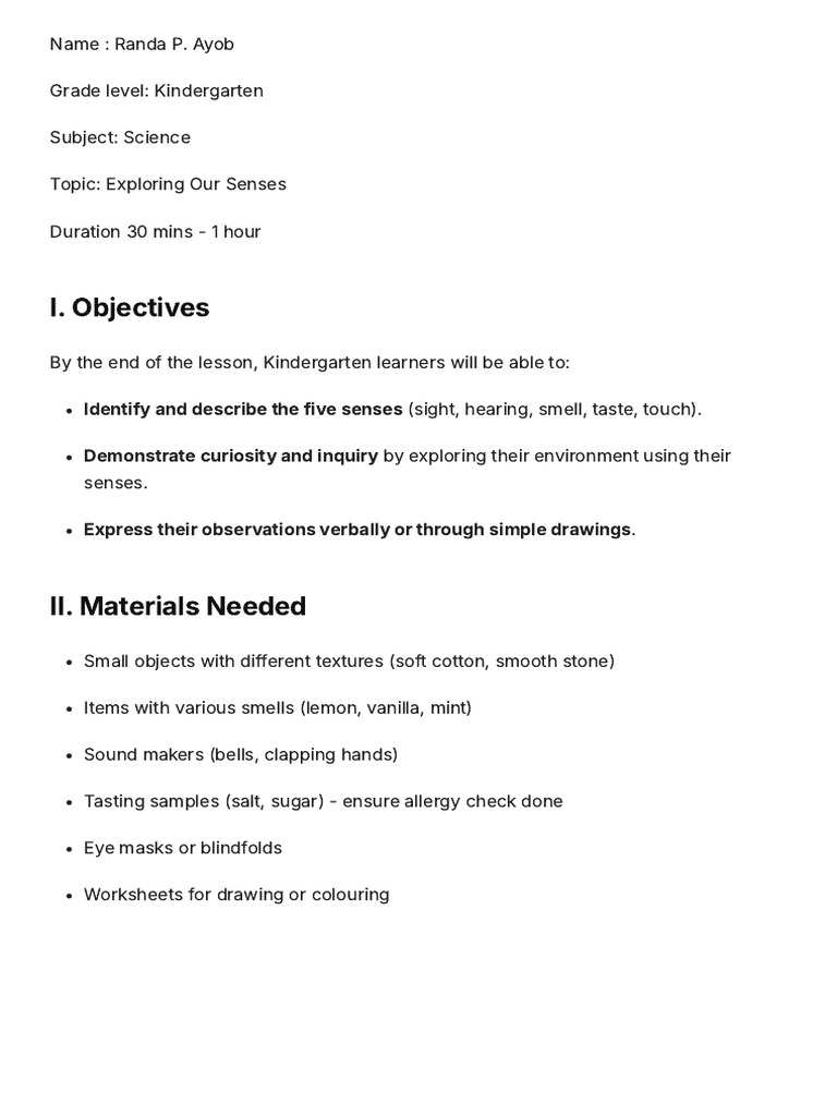 Exploring Our Senses (2) | PDF | Educational Assessment | Senses