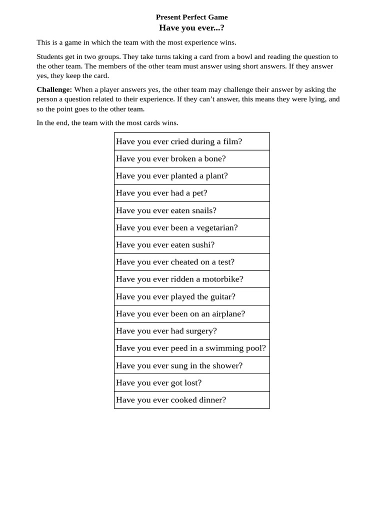 Have You Ever Game | PDF