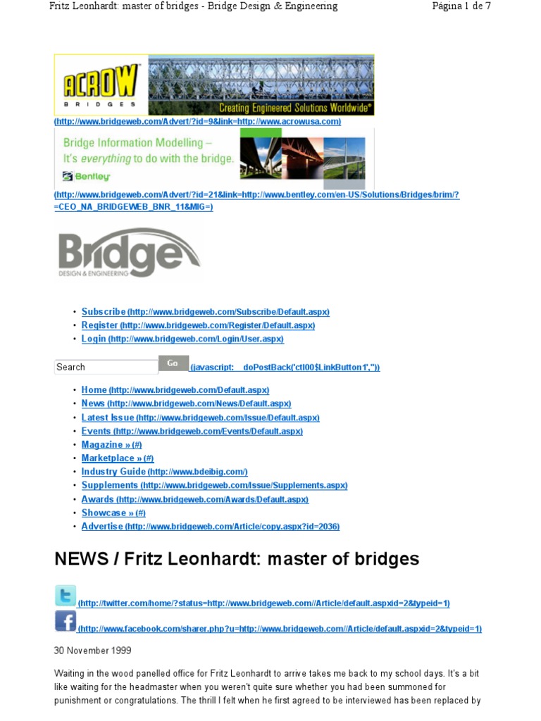 Bridgeweb Com Article Default LEONHARDT | PDF | Architect | Bridge