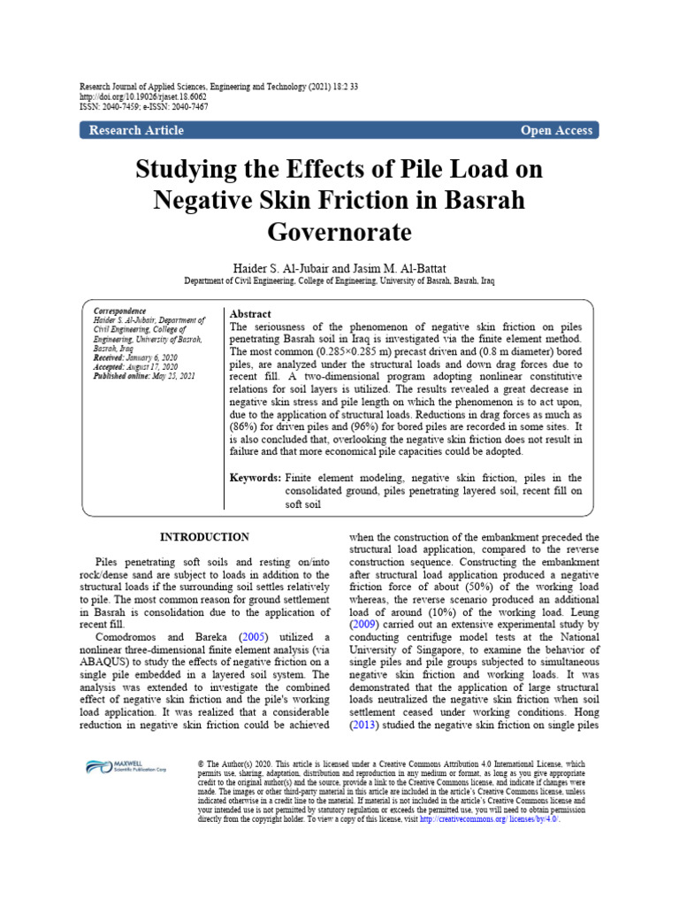 Studying The Effects of Pile Load On Negative Skin Friction in Basrah Governorate | PDF ...