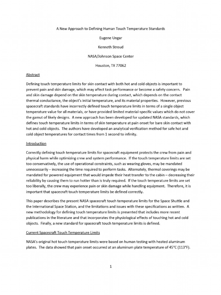 Spacecraft Touch Temp Standards | PDF | Temperature | Pain