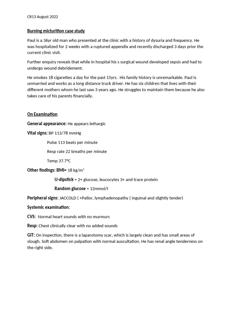 Student - Burning Micturition Case Study CR 13 | PDF