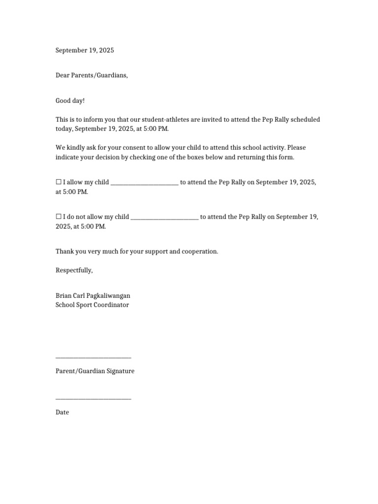 PEP RALLY Consent Form | PDF