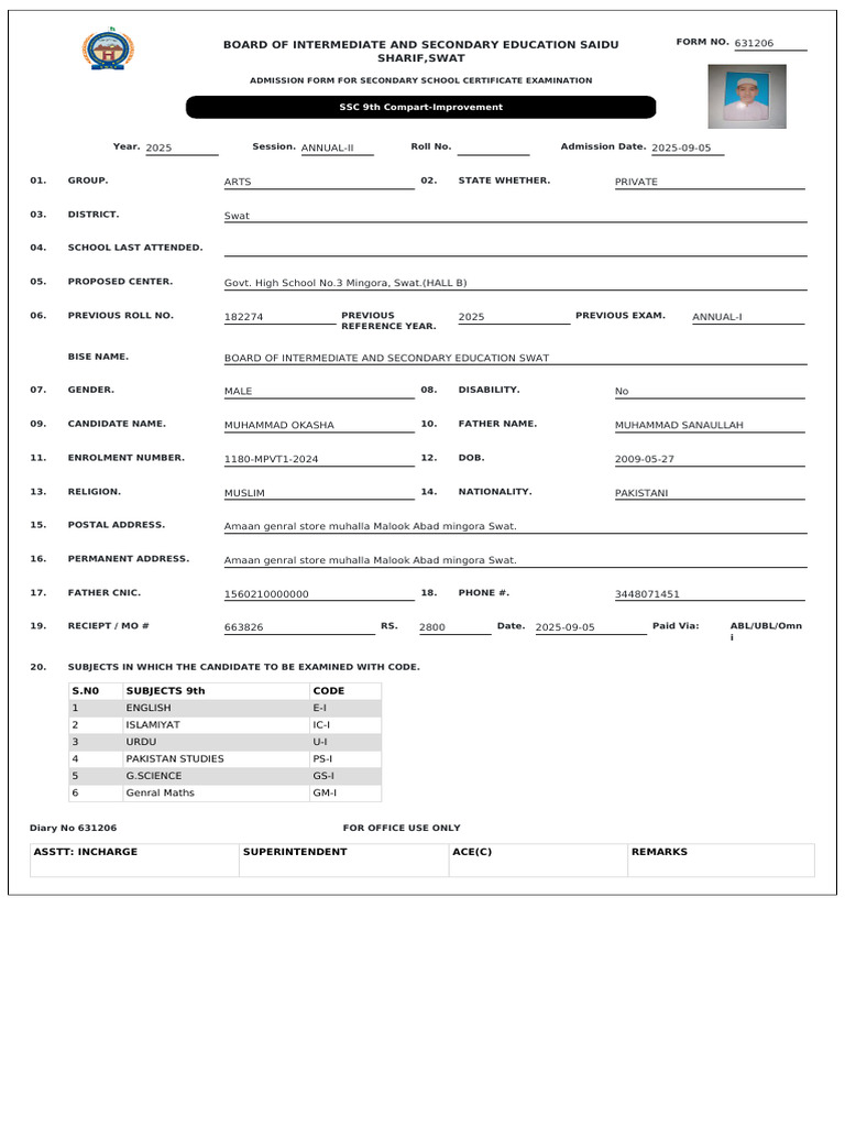SSC Form | PDF | Pakistan