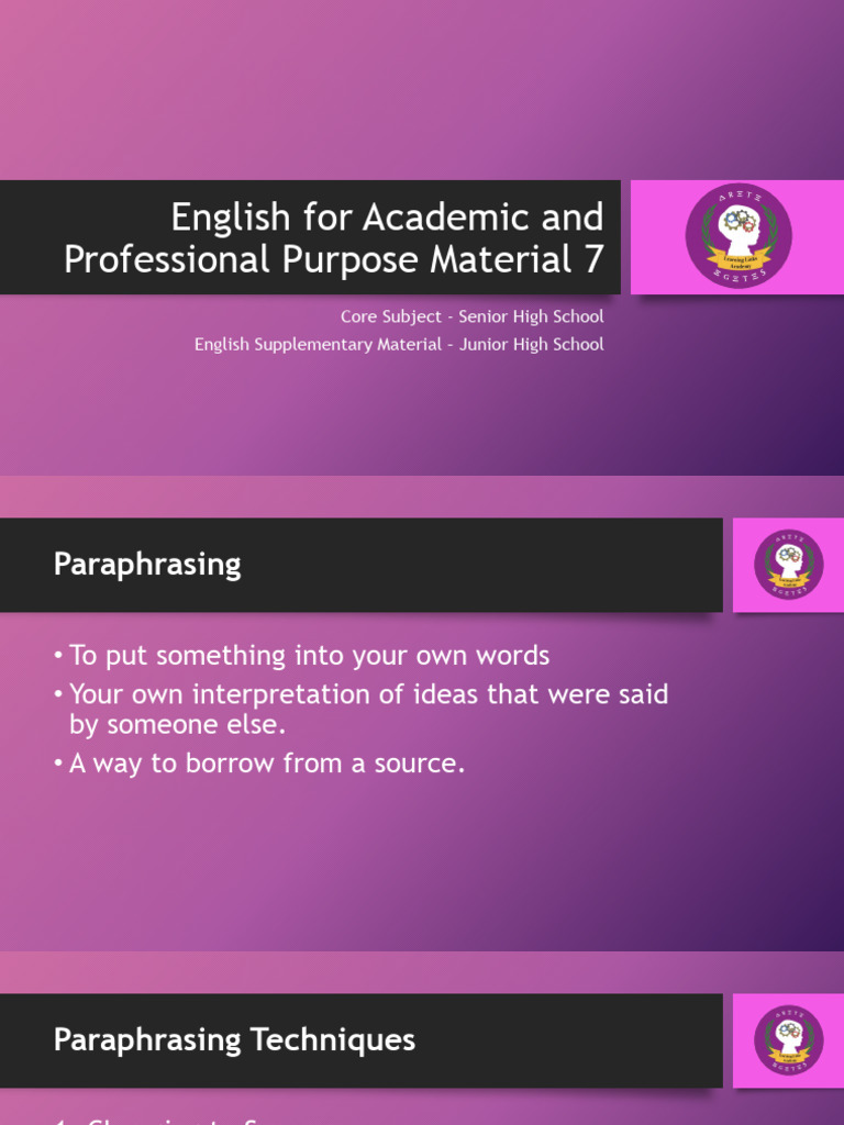 Paraphrasing Techniques for Students | PDF
