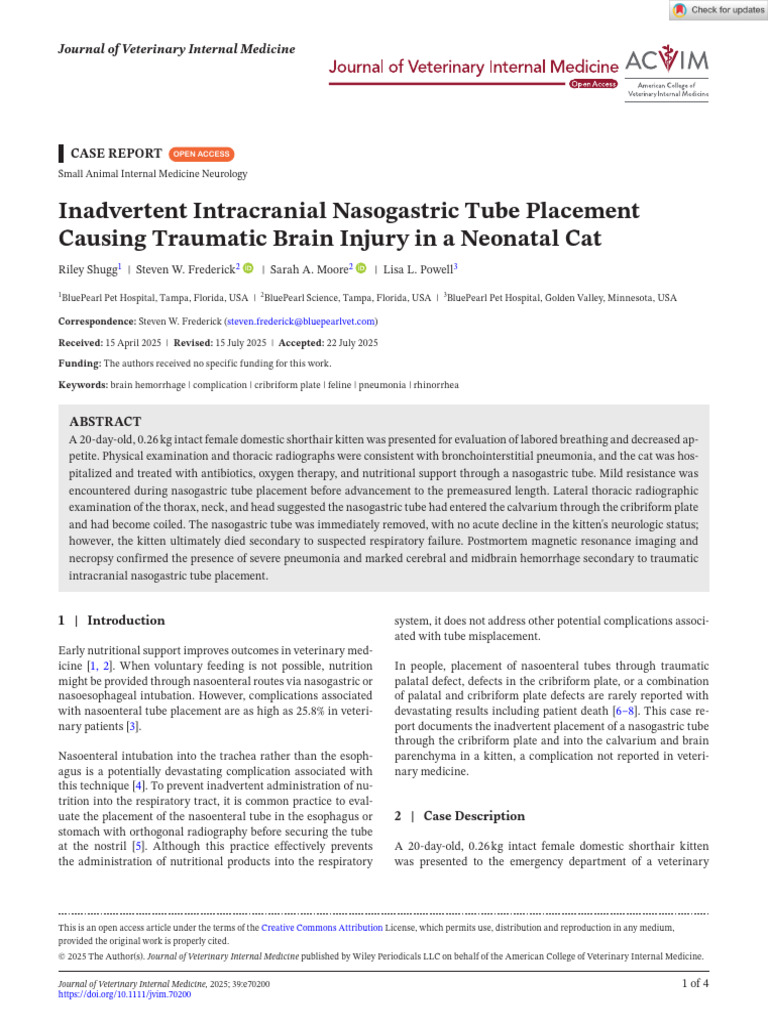 Veterinary Internal Medicine - 2025 - Shugg - Inadvertent Intracranial ...