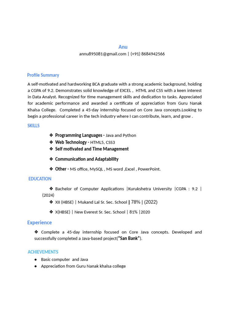 Anu Resume | PDF