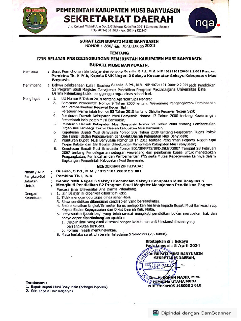 Pembina Tk. I/ IV.b, Kepala SMK Negeri 3 Sekayu Kecamatan Sekayu ...