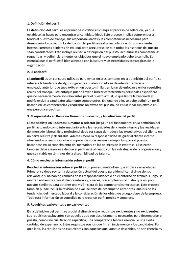 Definición del perfil y antiperfil en selección | PDF | Gestión de ...