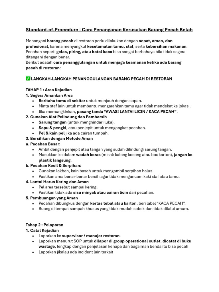 Prosedur Penanganan Kerusakan Pecah Belah | PDF