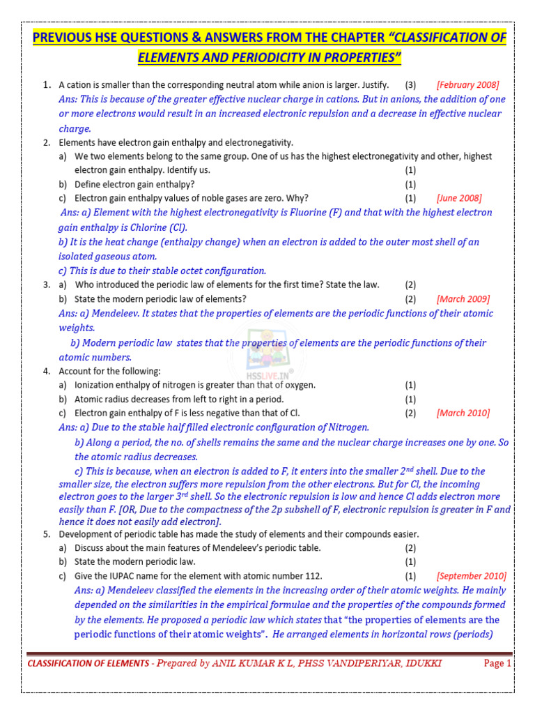 Classification of Elements and Properties | PDF | Periodic Table | Ion