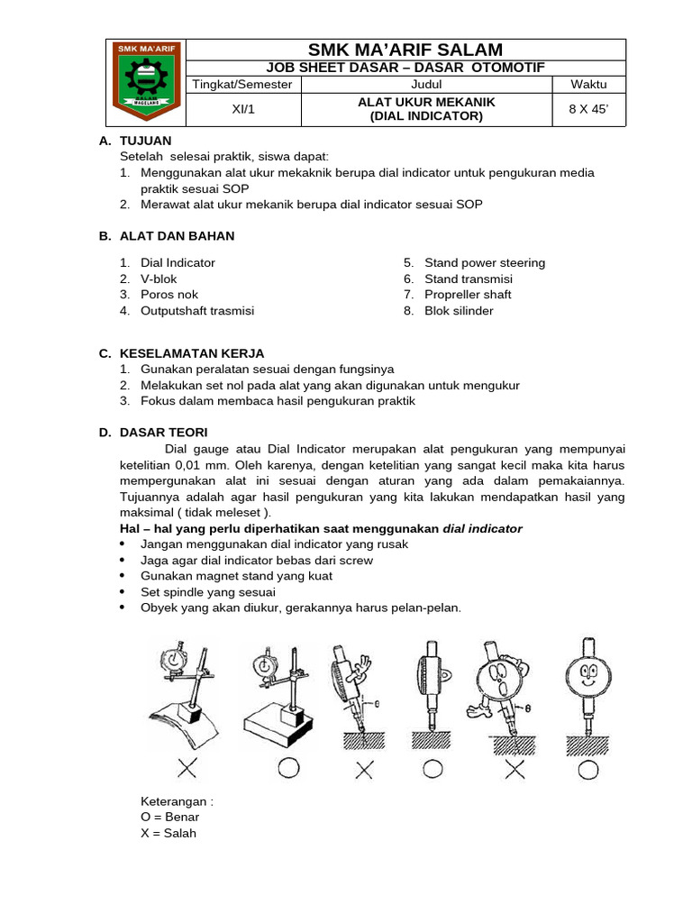 07. Job Sheet Alat Ukur Mekanik Dial Indicator | PDF