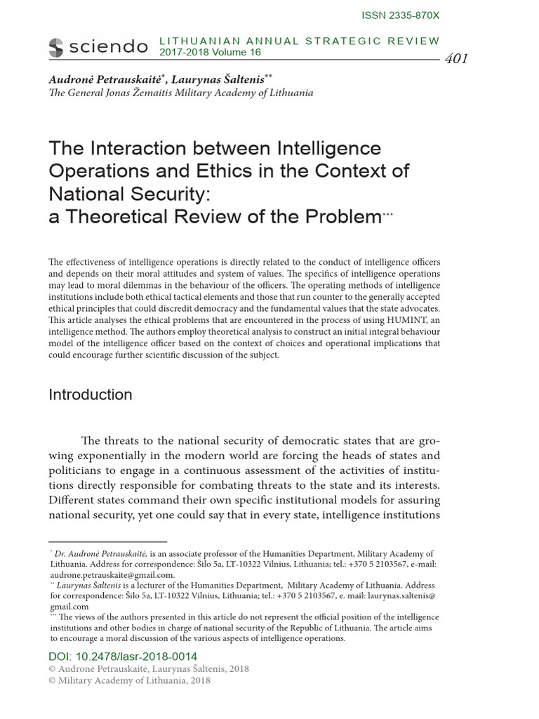 The Interaction Between Intelligence Operations An | PDF | Value ...