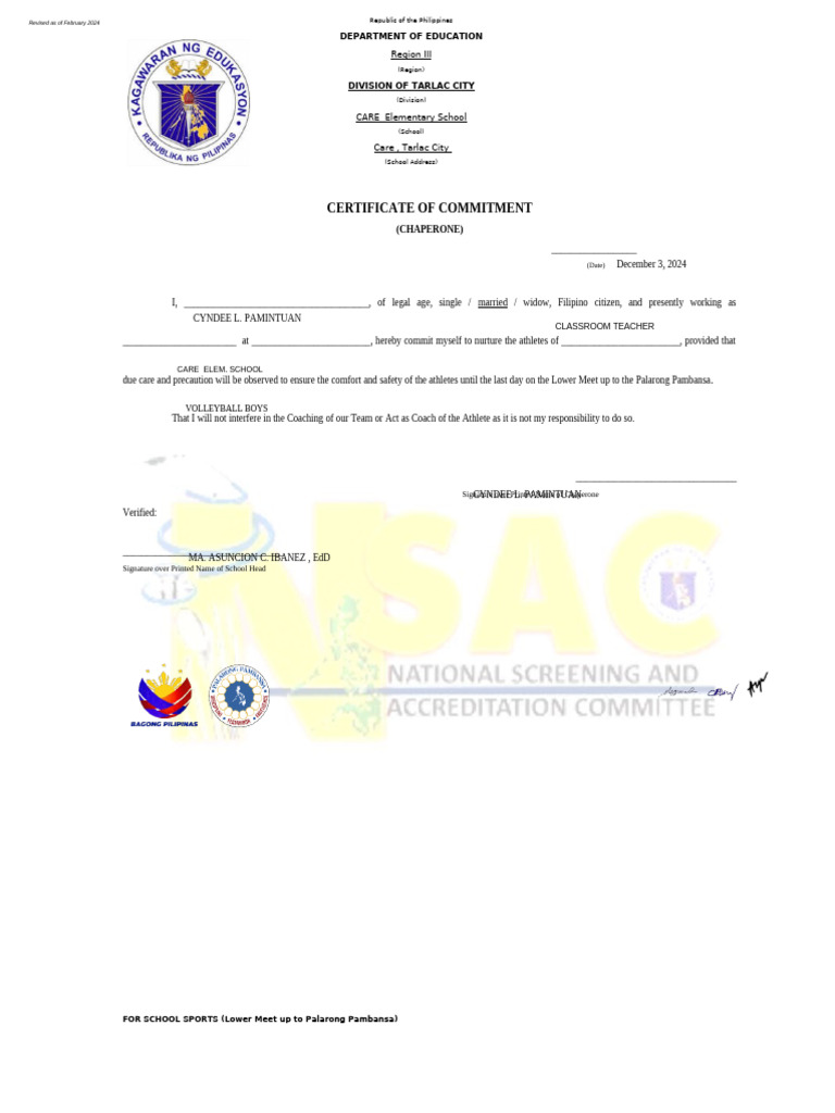 Commitment Chaperone 2024 | PDF | Philippines