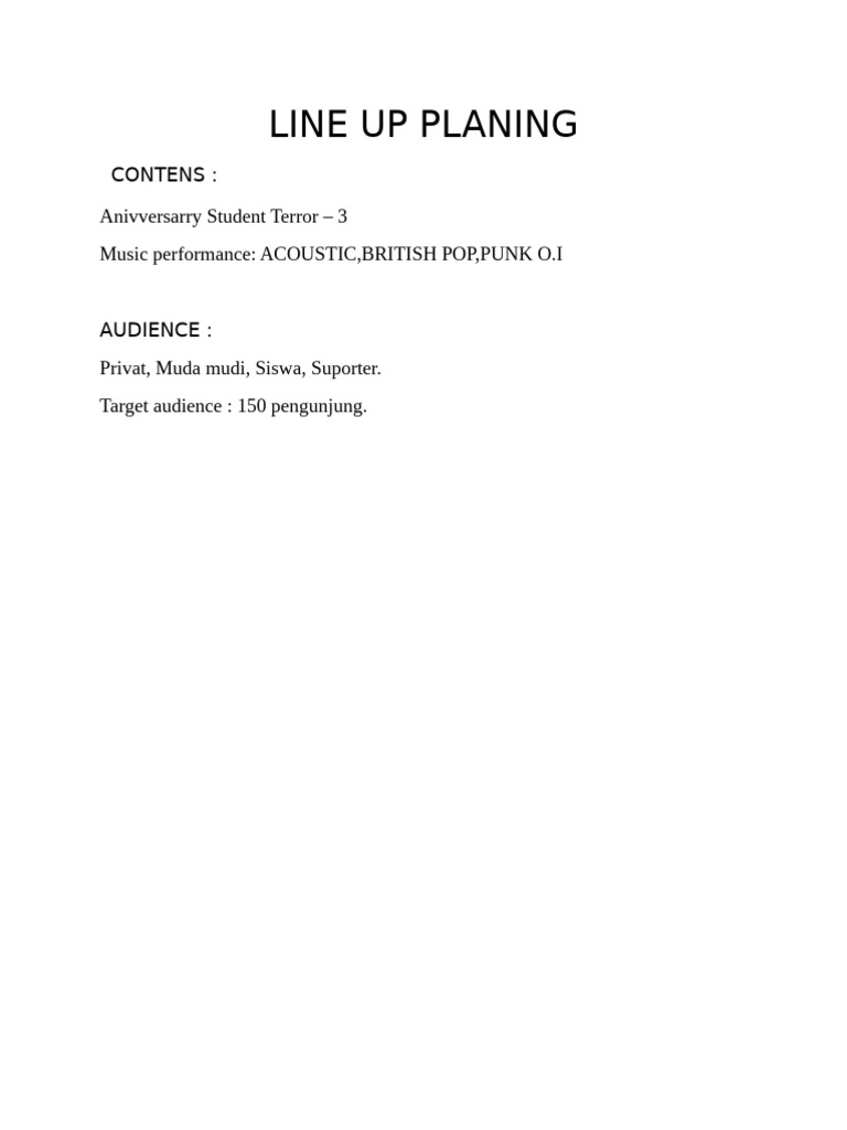 Line Up Planing - 035404 | PDF