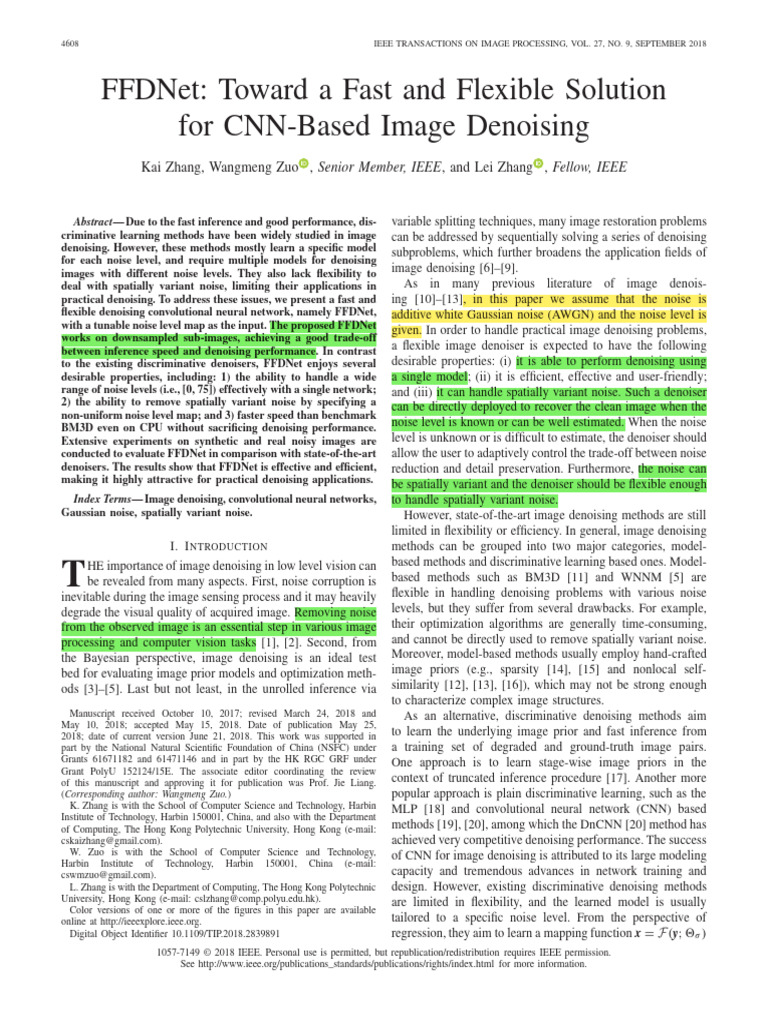 FFDNet Toward A Fast and Flexible Solution For CNN-Based Image ...