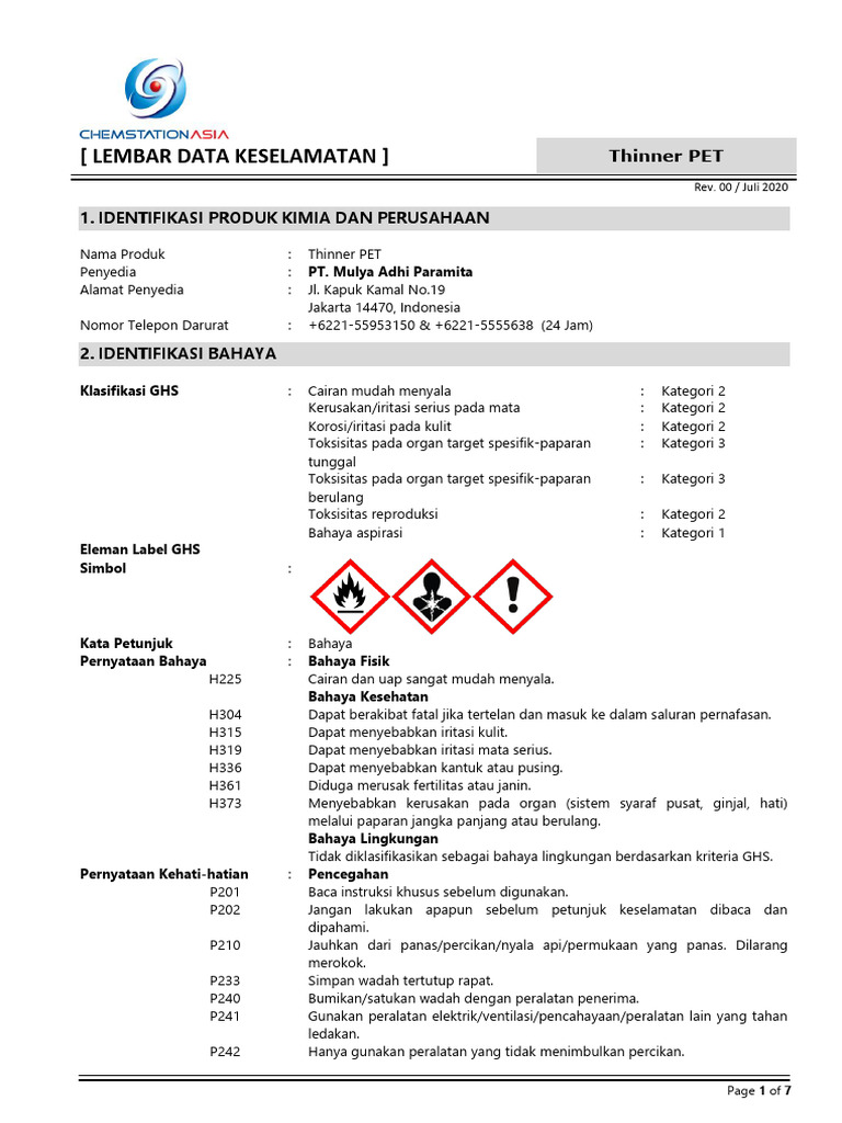 MSDS Thinner PET | PDF