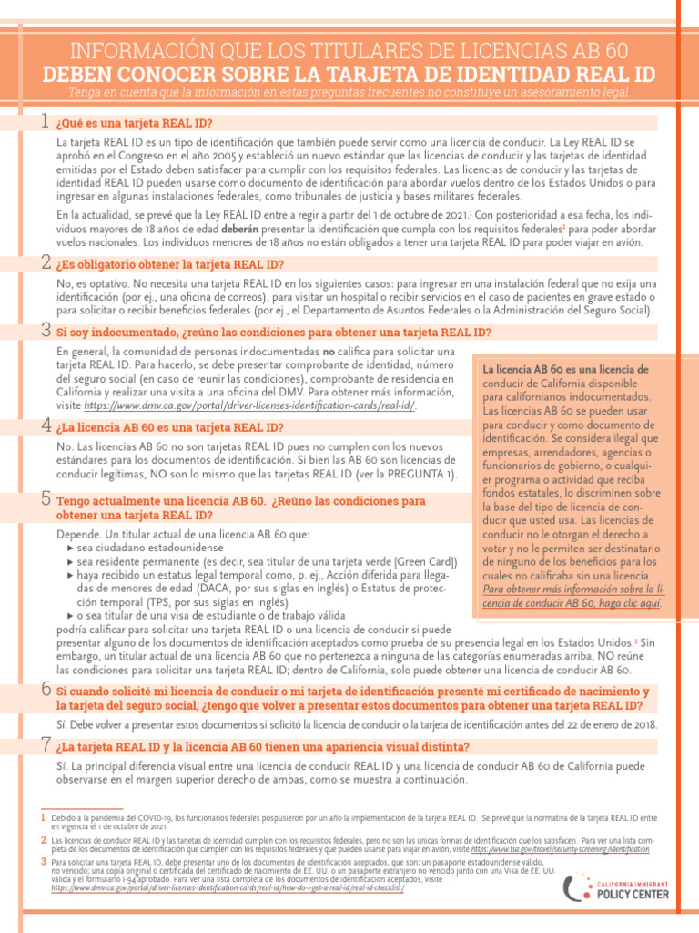 Realid Faq Spanish | PDF | Licencia de conducir | Gobierno y personalidad