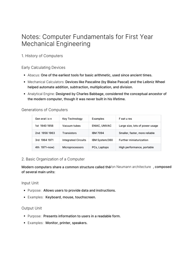 1.0.notes - Computer Fundamentals For First Year Mechan PDF | PDF ...
