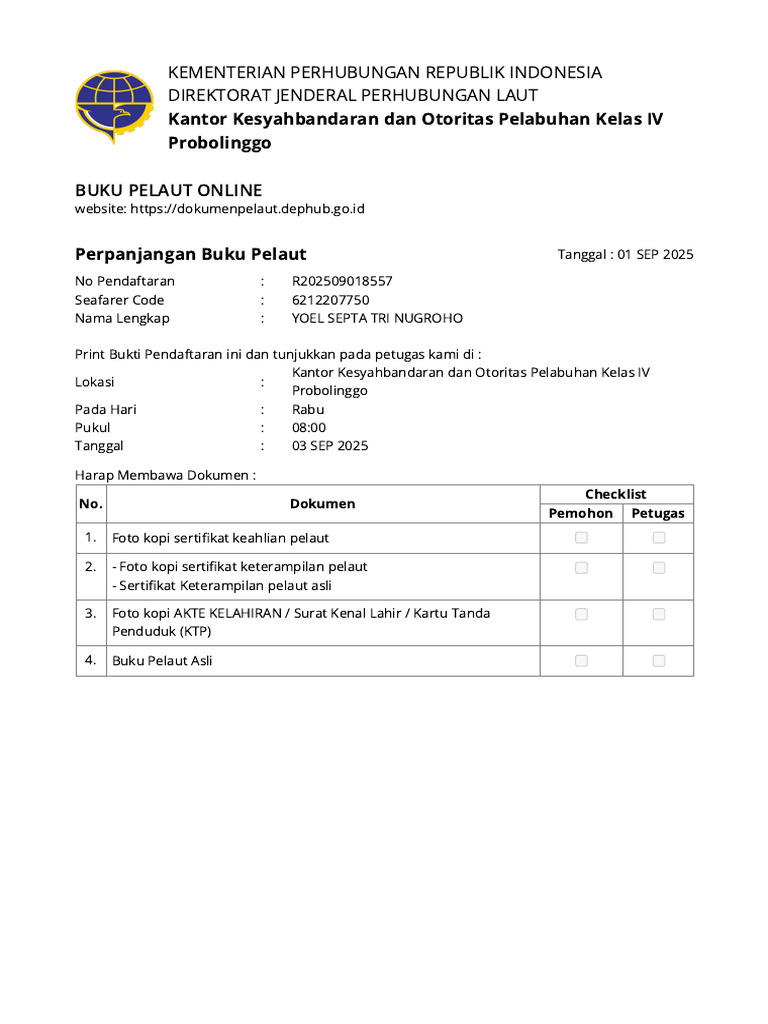 Preview Surat Permohonan - Buku Pelaut | PDF