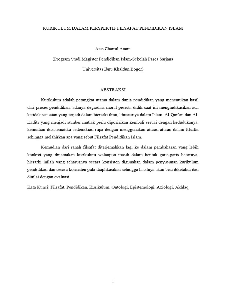 Kurikulum Dalam Perspektif Filsafat Pendidikan Islam | PDF