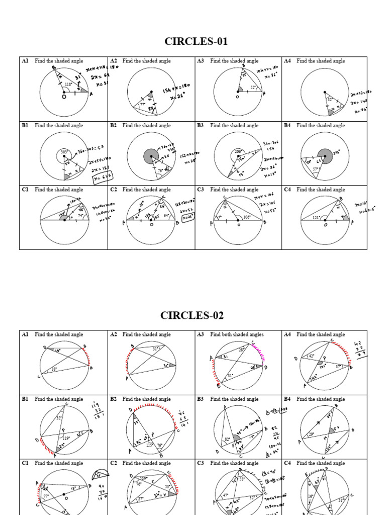 Angles in Circles Worksheets | PDF | Elementary Geometry | Euclidean ...