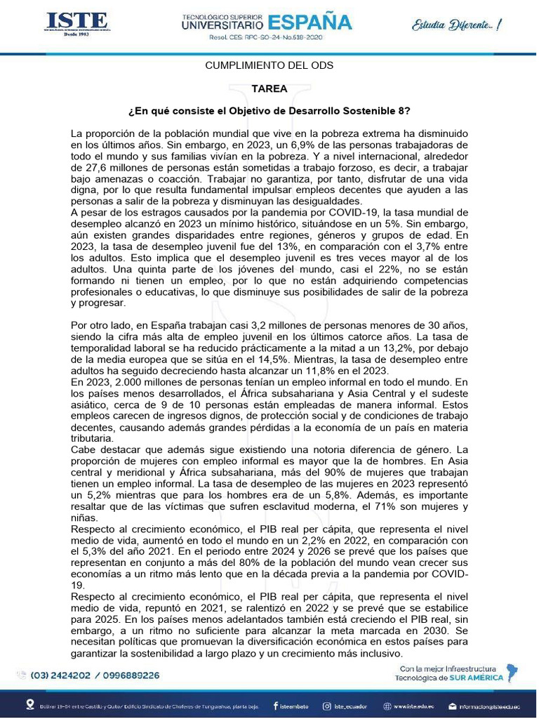 Tarea Ods | PDF | Sustentabilidad | Empleo