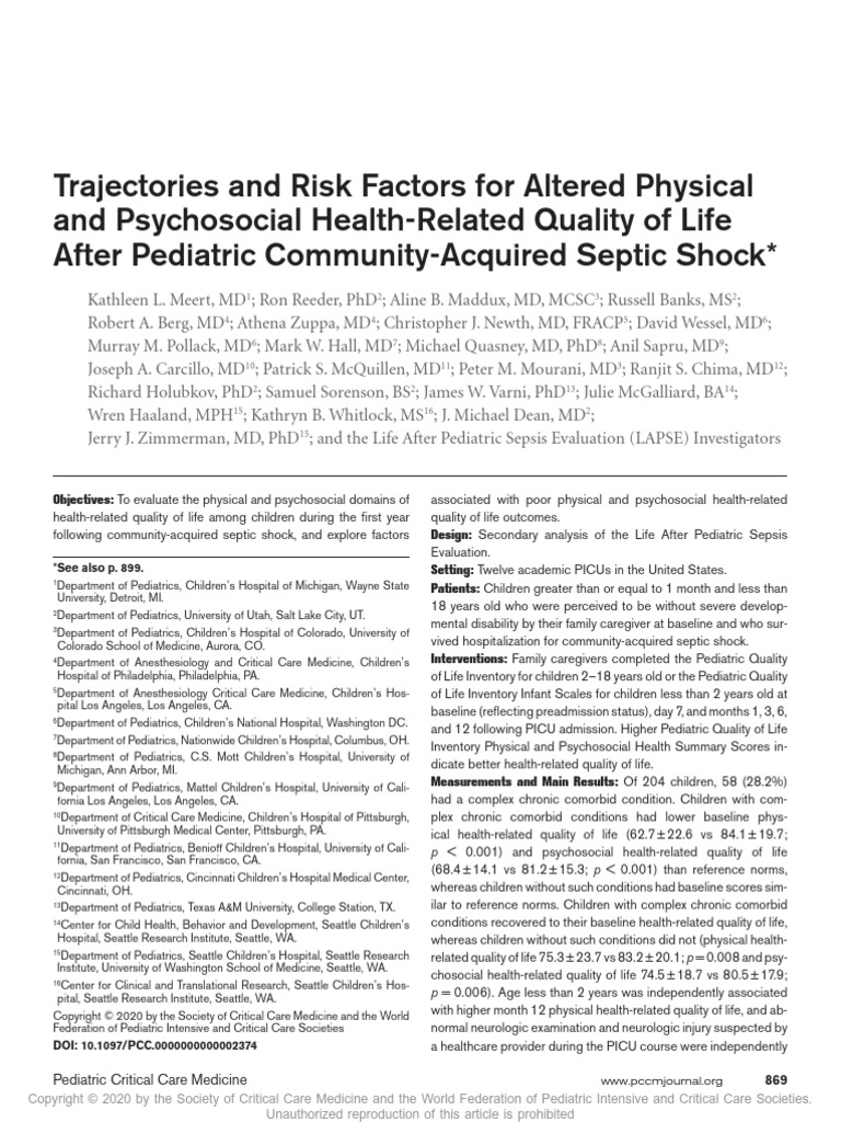 Trajectories and Risk Factors For Altered Physical and Psychosocial ...