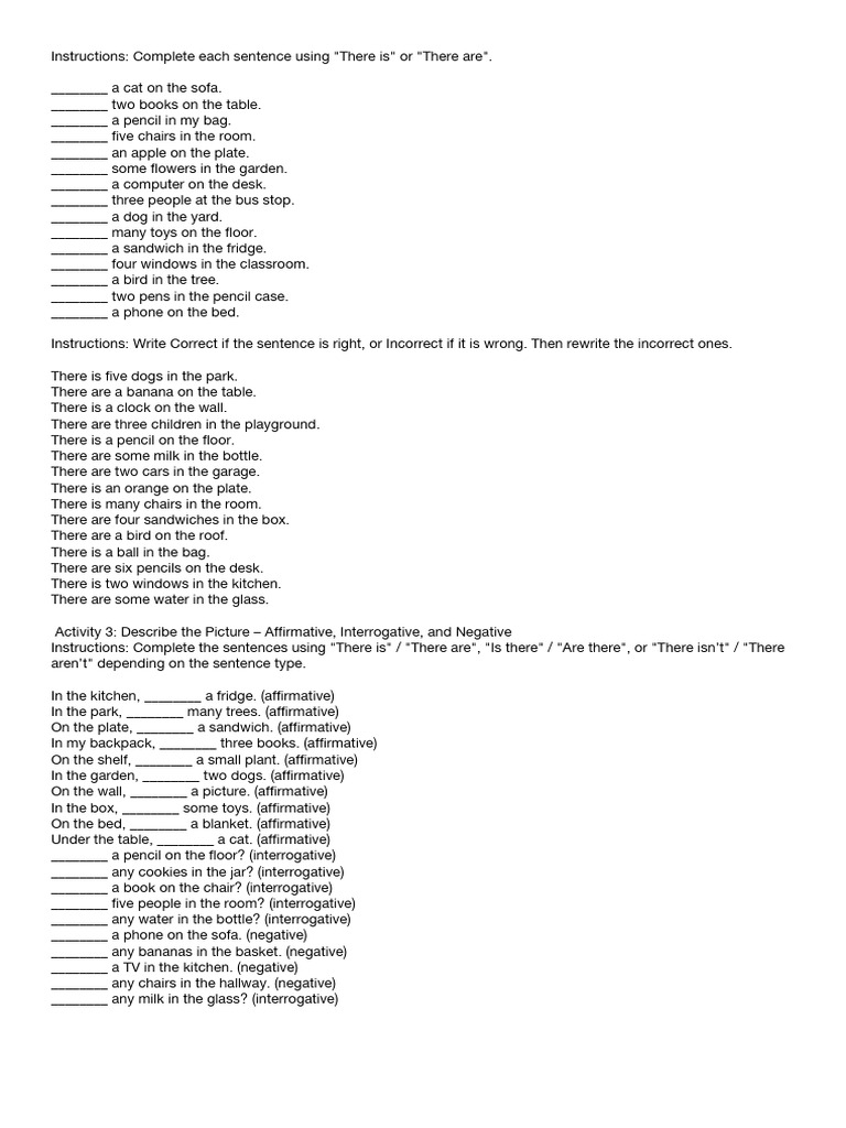 Grammar Practice: "There is" vs "There are" | PDF