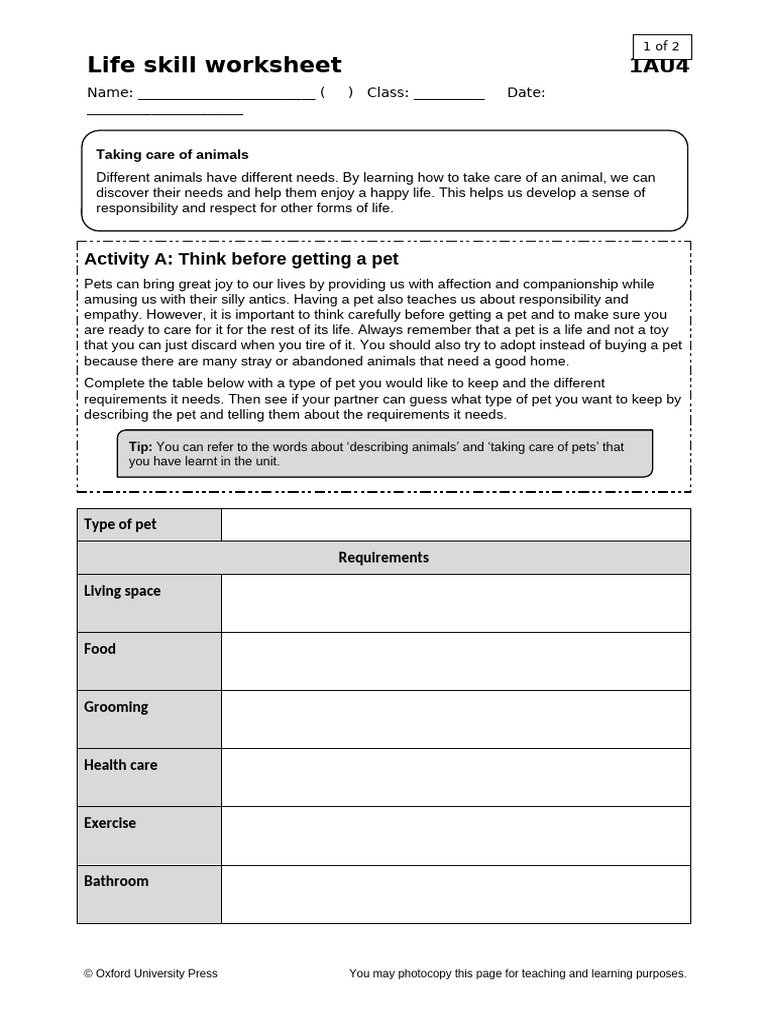 S1 Life Skills WS (Flipped Classroom) | PDF | Pet