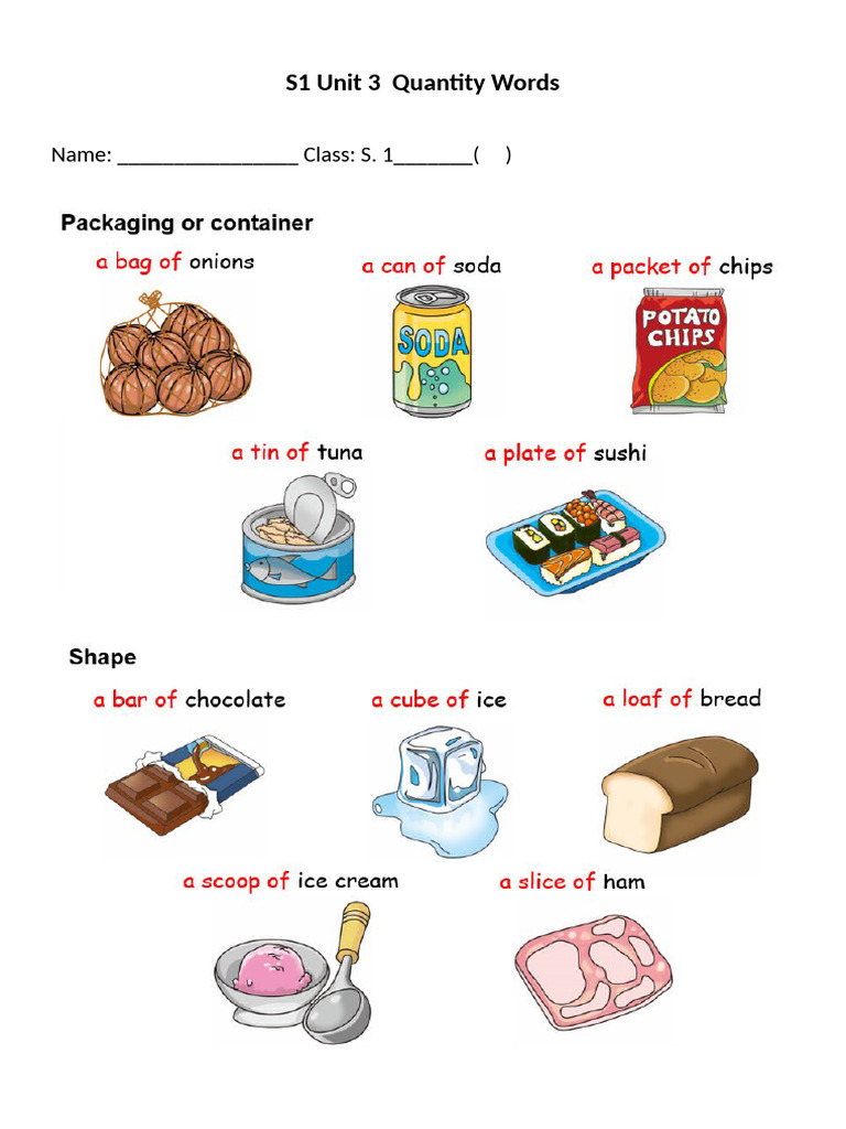 S1 Unit 3 Quantity Words - Answer Key | PDF