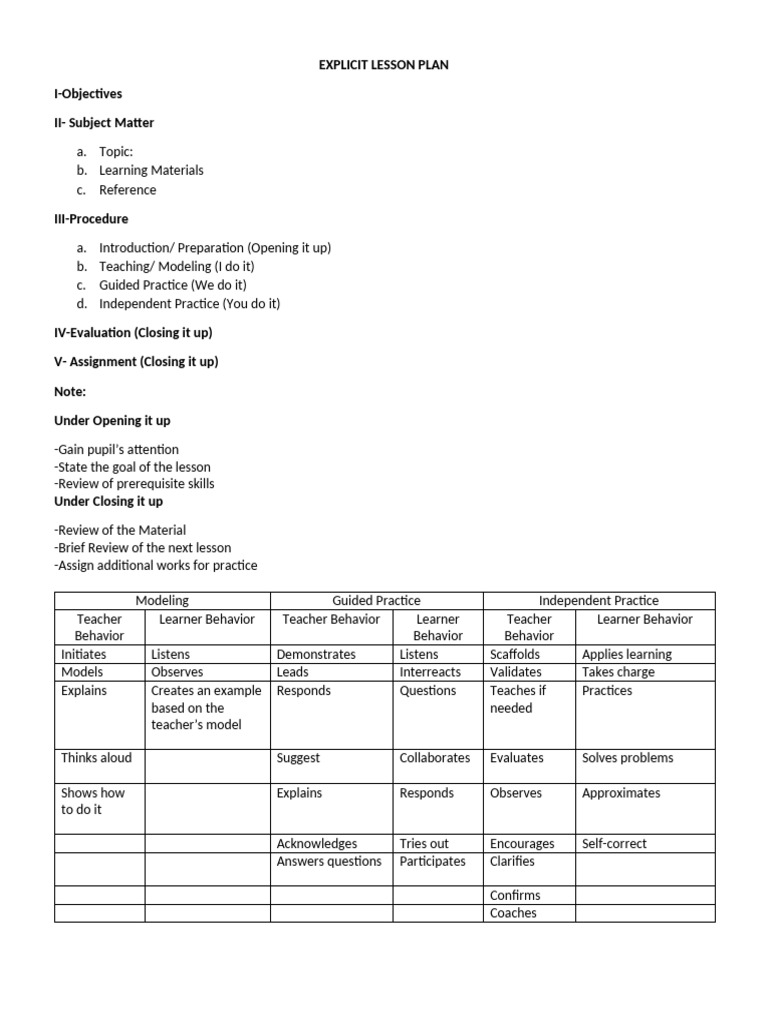 Explicit Lesson Plan | PDF