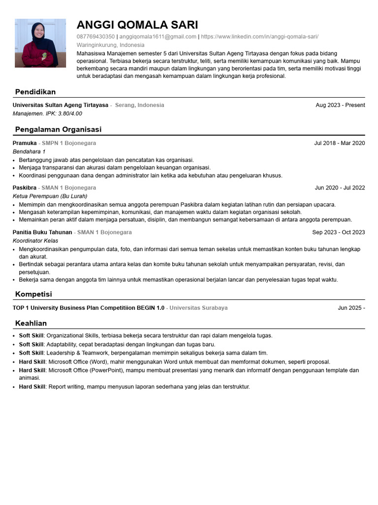 Anggi Qomala Sari - CV - Anggi Qomala | PDF