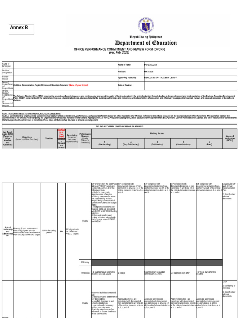 2024 2025 Final OPCRF | PDF | Teachers | Learning