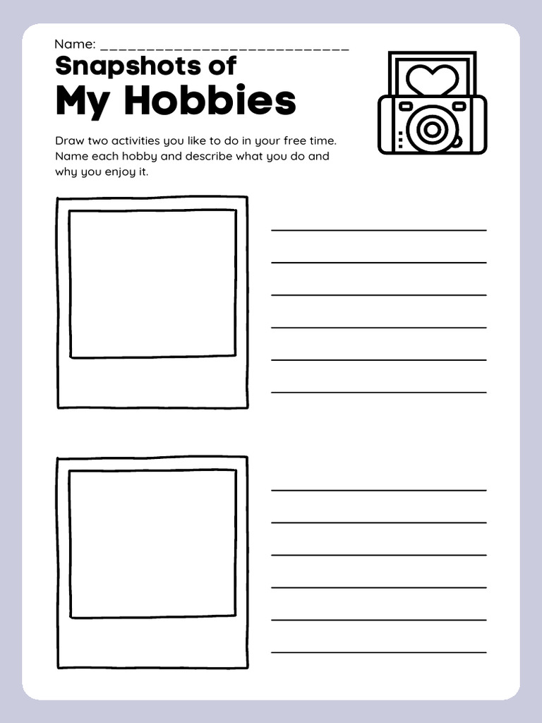 Snapshots of My Hobbies Worksheet in Colorful and Monochromatic ...