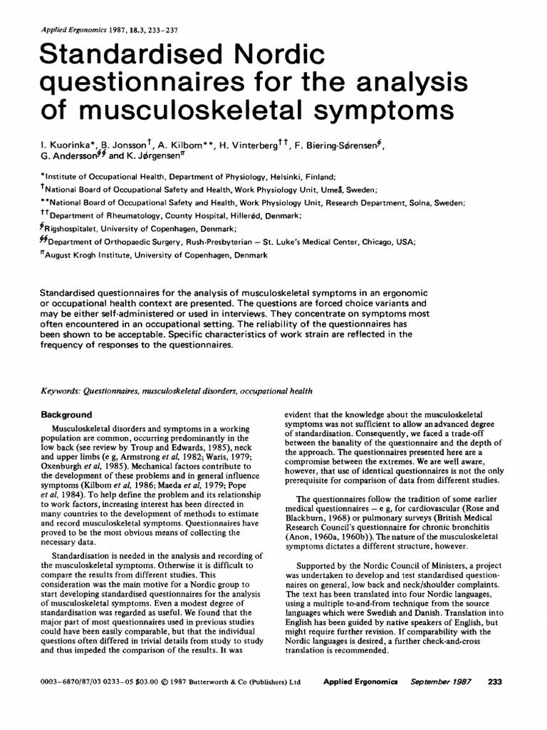 Nordic Questionnaires for Musculoskeletal Symptoms | PDF | Questionnaire