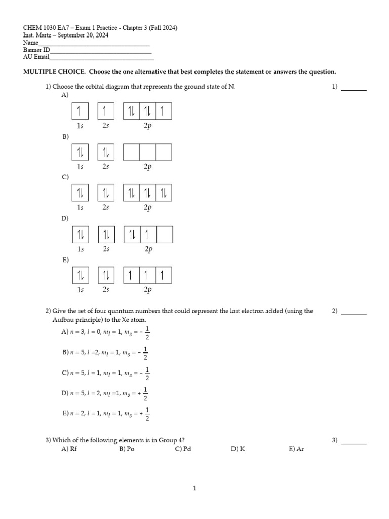 Ch3 Practice Exam | PDF | Atomic Orbital | Periodic Table